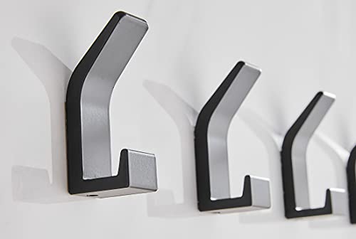 ALORE Bathroom Towel Hooks, Space Aluminum Coat Hook Robe Coat and Bath Brush Hook for Bath Kitchen Garage Hotel, Modern Heavy Duty Wall Mounted, Pack of 5(Black)