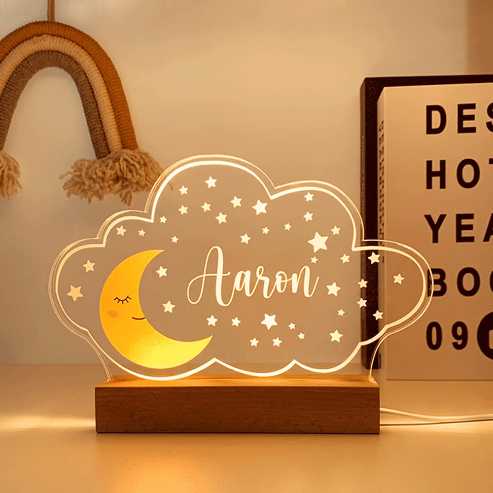 Wucidici Personalized Name Night Light with Moon and Stars, Custom Name Led Lamp for Baby Kids, Brighter Made Customized Night Light Gift for Girl Boys