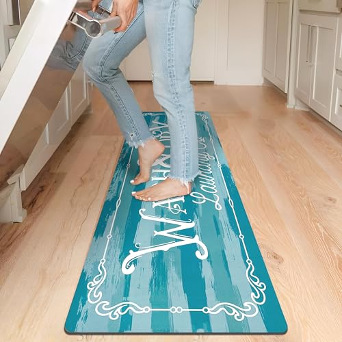 KOZYFLY Laundry Room Rug Runner 20"x60" Non Slip Laundry Rug Kitchen Rugs Washable Laundry Room Mat Waterproof Mudroom Floor Carpet Runner Bathroom Laundry Room Decor Farmhouse Rugs, 2x5, Teal
