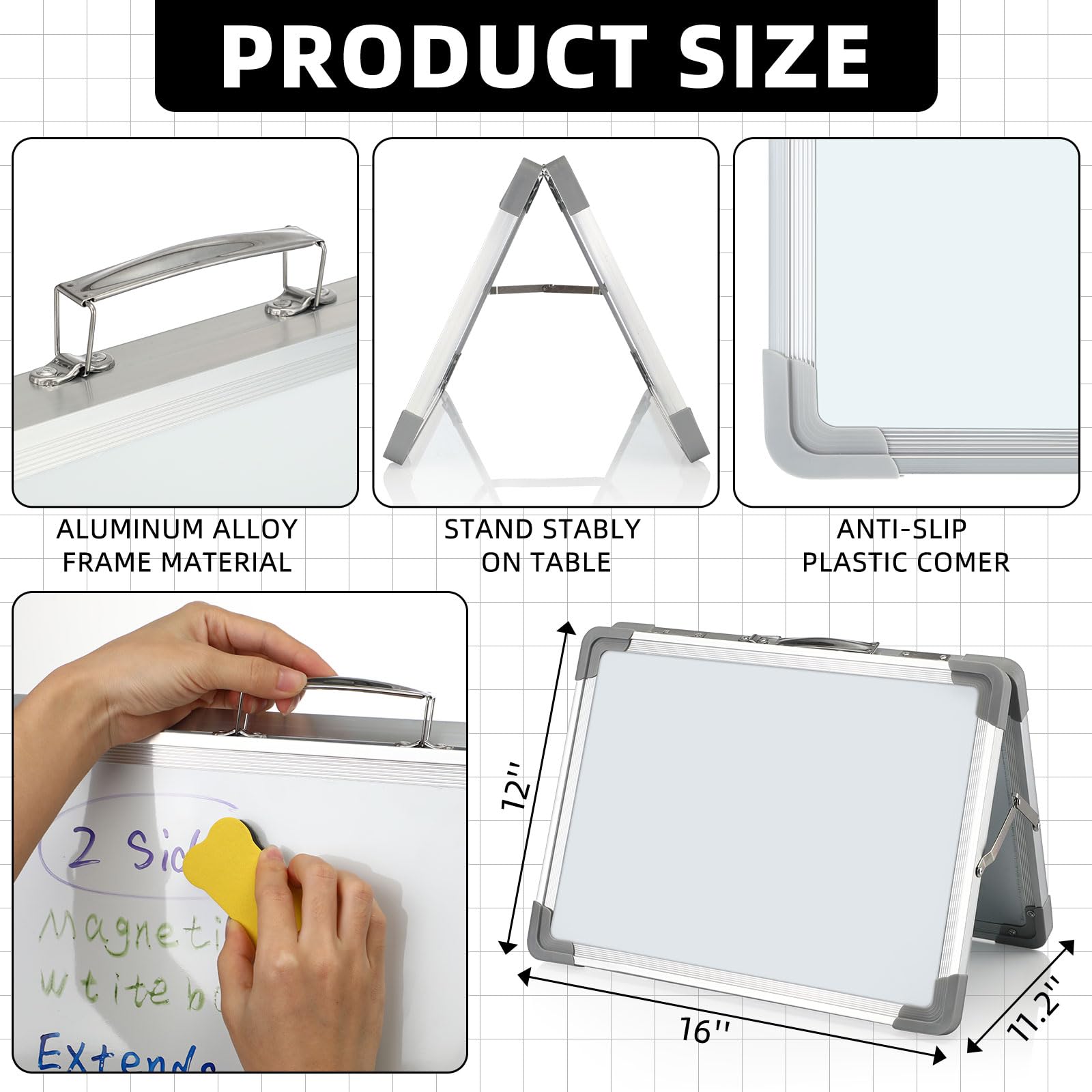 Patelai 2 Pack Small Desktop Dry Erase Board 16" x 12" Double Sided Magnetic Board Foldable Portable Dry Erase Board Mini Board Easel for Memo Kids Drawing Teacher Instruction