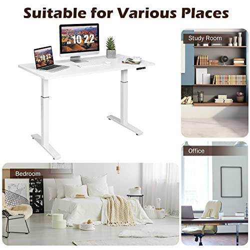 Tangkula 55 x 28 Inches Universal Relevance Table Top, Solid 1 Piece Wooden Desktop for Height Adjustable Electric Standing Desk Frame, Rectangular Countertop for Stand Up Desk (White)