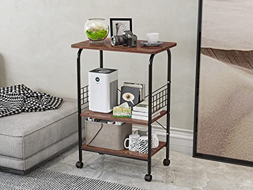 Kitchen Storage Shelf Rack Bathroom Shelf, 3-Tier DIY Storage Rack Multipurpose Shelf with Casters, for Kitchen, Living Room, Bathroom, Balcony, Rustic Look, Metal Wooden Combination (3-Shelf)
