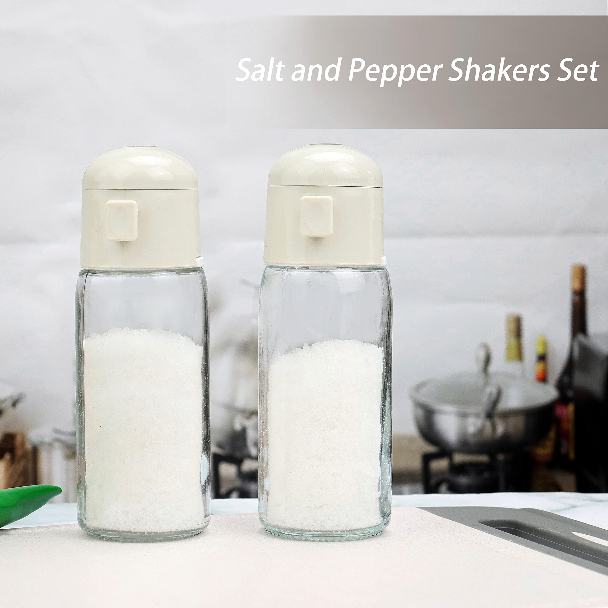 Salt and Pepper Shakers Set,Powder Sugar Shaker,7oz Glass Bottom,Measuring Seasoning Bottle, Salt Control Bottle for Cooking,Camp,BBQ, Travel Salt Shaker,Cooking Helper