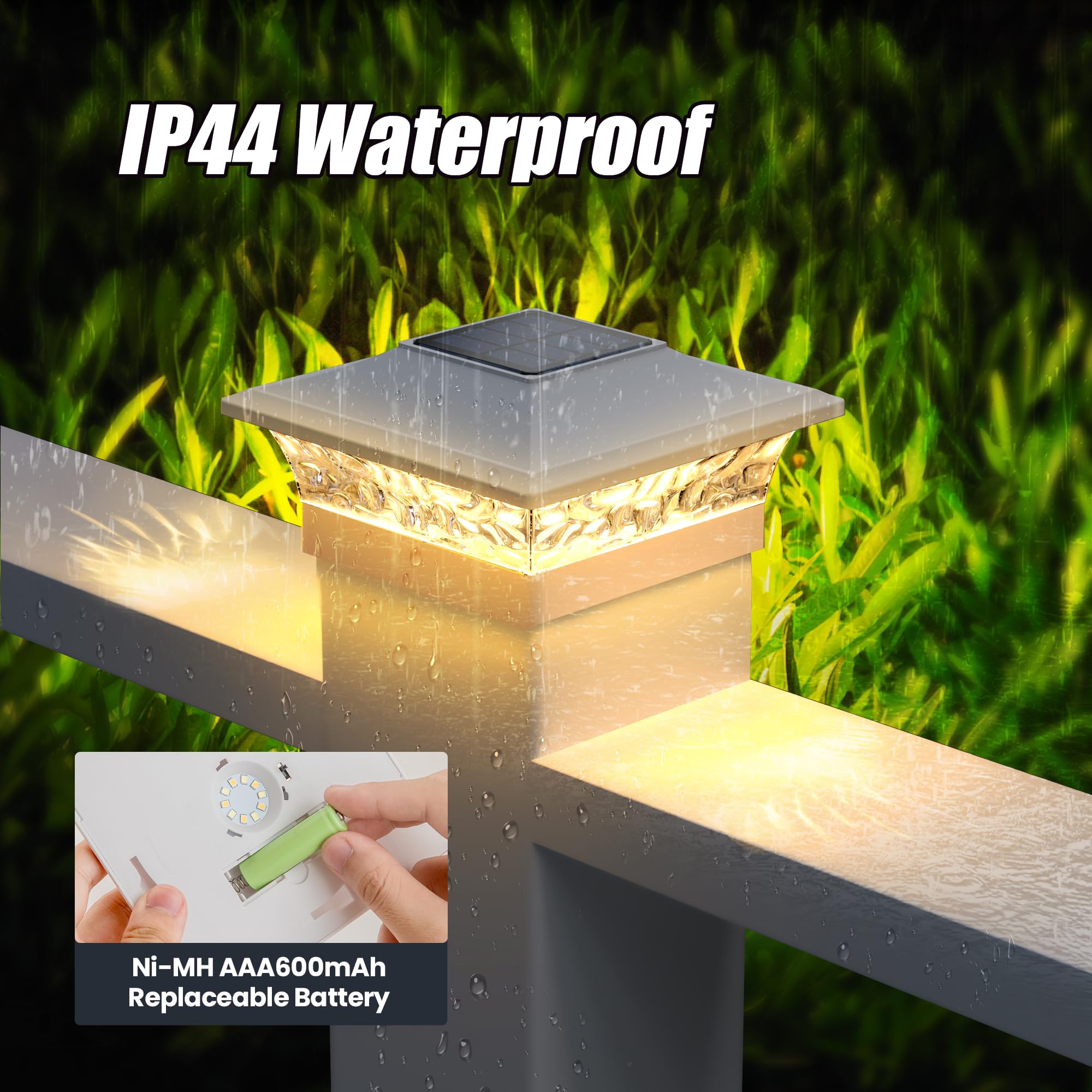 APONUO 5x5 Solar Post Cap Lights White for Vinyl Fence,White Solar Post Cap Lights 2 Color Mode Outdoor Waterproof for Fence Post Caps 4x4,6x6 Wood&4x4 5x5 Vinyl Deck Post Caps,White,6 Pack