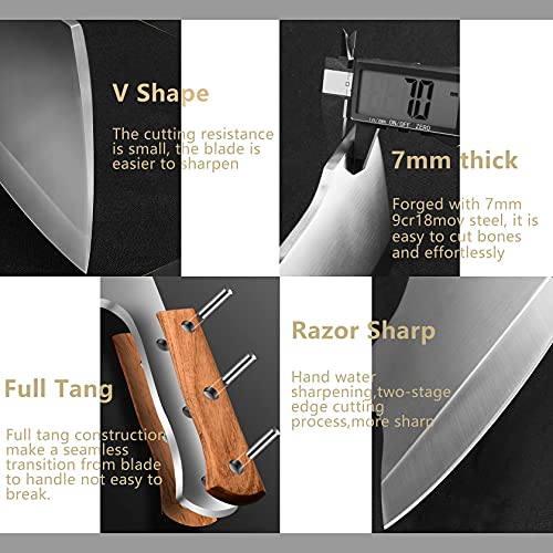 ZENG JIA DAO Meat Cleaver Butcher Knife Heavy Duty Bone Chopper Axe for Kitchen 6 '' Bones Cutting Knife Forged Stainless Steel Solid Pear Wood Handle Smashing bone in Restaurant farm Slaughterhouse