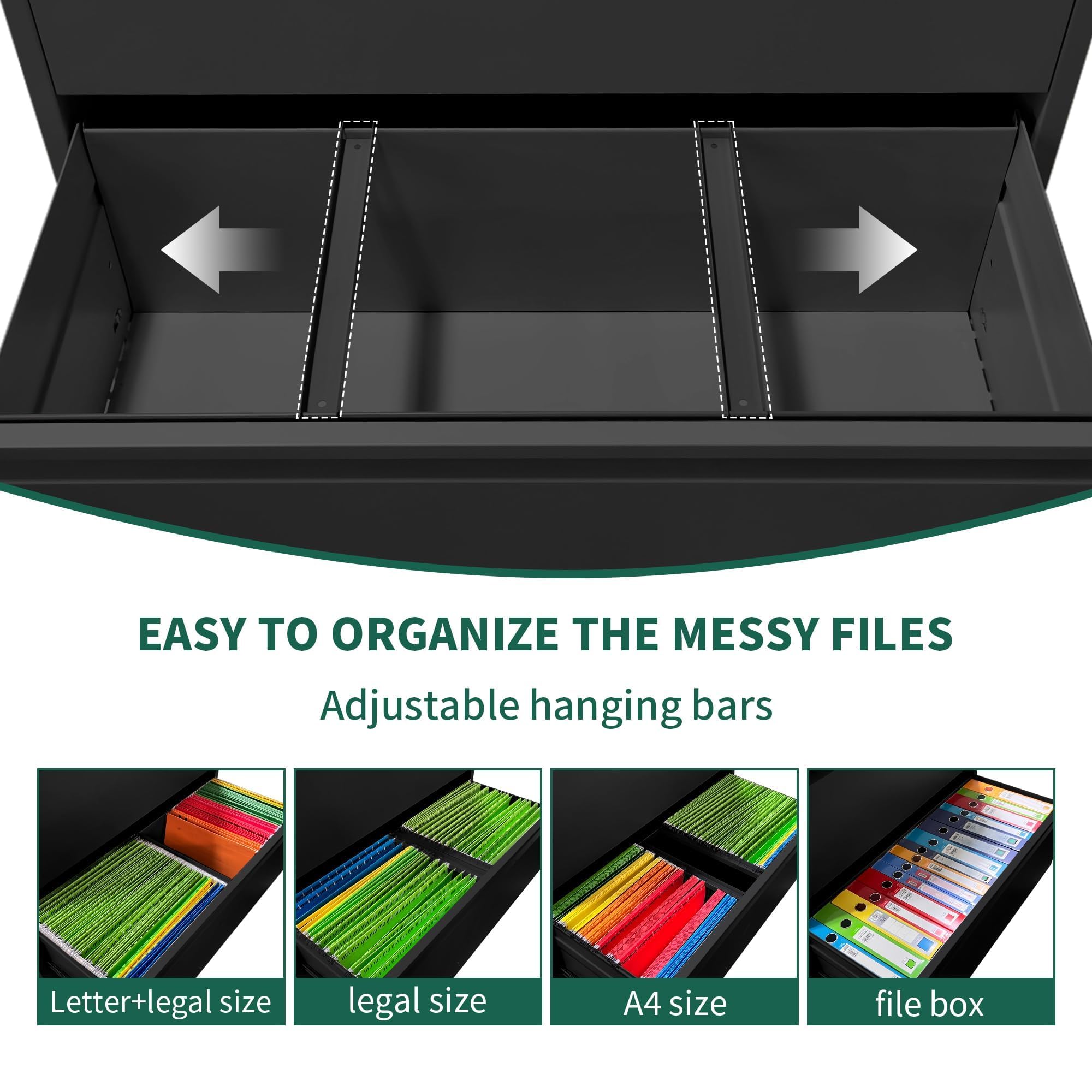 Yukimo 2 Drawer Lateral File Cabinet with Lock, Metal File Cabinets for Home Office Legal/Letter A4 Size, File Cabinet with 2 Drawer Storage Cabinet,Require Assembly,Black