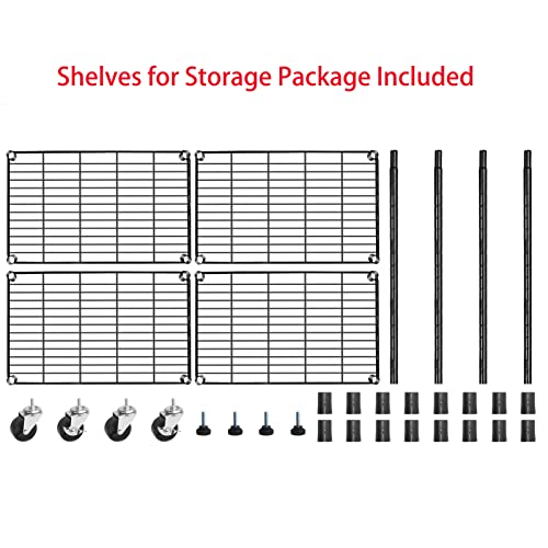 N&F Hlyluoyi 4-Shelf Storage Rack, Garage Shelves Heavy Duty,Metal Shelving with Wheels, 165 Pounds Per Utility Shelf Unit, Wire Rack Organizer, Black(13.4D x 23.2W x 49.8H)