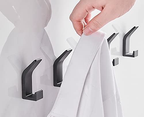ALORE Bathroom Towel Hooks, Space Aluminum Coat Hook Robe Coat and Bath Brush Hook for Bath Kitchen Garage Hotel, Modern Heavy Duty Wall Mounted, Pack of 5(Black)