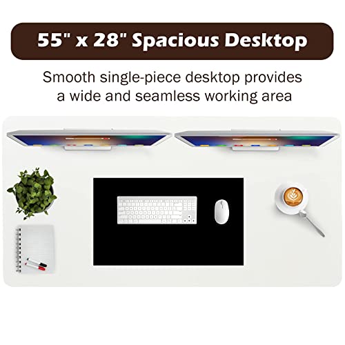 Tangkula 55 x 28 Inches Universal Relevance Table Top, Solid 1 Piece Wooden Desktop for Height Adjustable Electric Standing Desk Frame, Rectangular Countertop for Stand Up Desk (White)