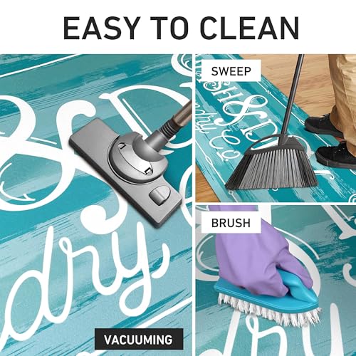 KOZYFLY Laundry Room Rug Runner 20"x60" Non Slip Laundry Rug Kitchen Rugs Washable Laundry Room Mat Waterproof Mudroom Floor Carpet Runner Bathroom Laundry Room Decor Farmhouse Rugs, 2x5, Teal