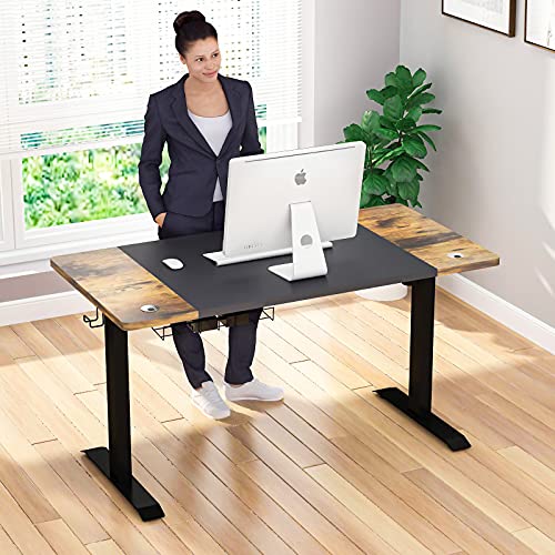 MPETAPT Electric Standing Desk 63 x 24 inch Adjustable Height Electric Computer Stand Up Desk, Full Sit Stand for Home and Office Table (63ββ, Rustic Brown+Black)