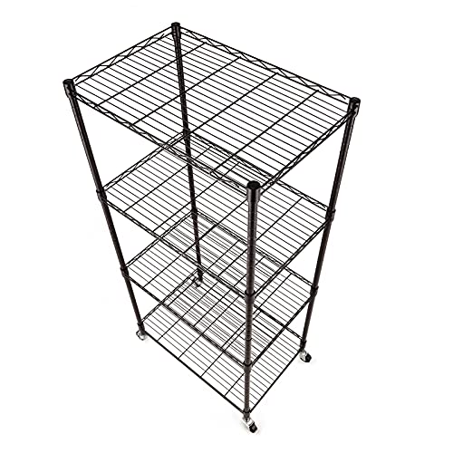 N&F Hlyluoyi 4-Shelf Storage Rack, Garage Shelves Heavy Duty,Metal Shelving with Wheels, 165 Pounds Per Utility Shelf Unit, Wire Rack Organizer, Black(13.4D x 23.2W x 49.8H)