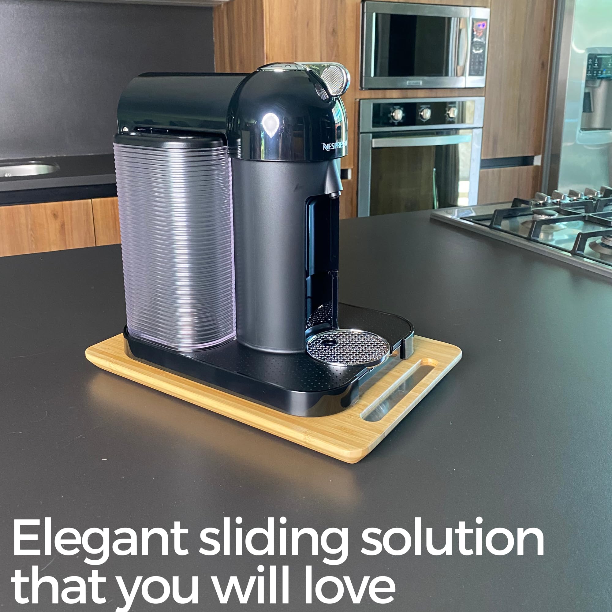 Ibyx Elegant Sliding Tray for Your Coffee Maker & Heavy Kitchen Appliances - Sturdy, Slides Easily from Under The Cabinet (Brown, Large - Long (12” x 16”))
