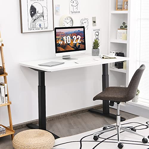 Tangkula 55 x 28 Inches Universal Relevance Table Top, Solid 1 Piece Wooden Desktop for Height Adjustable Electric Standing Desk Frame, Rectangular Countertop for Stand Up Desk (White)