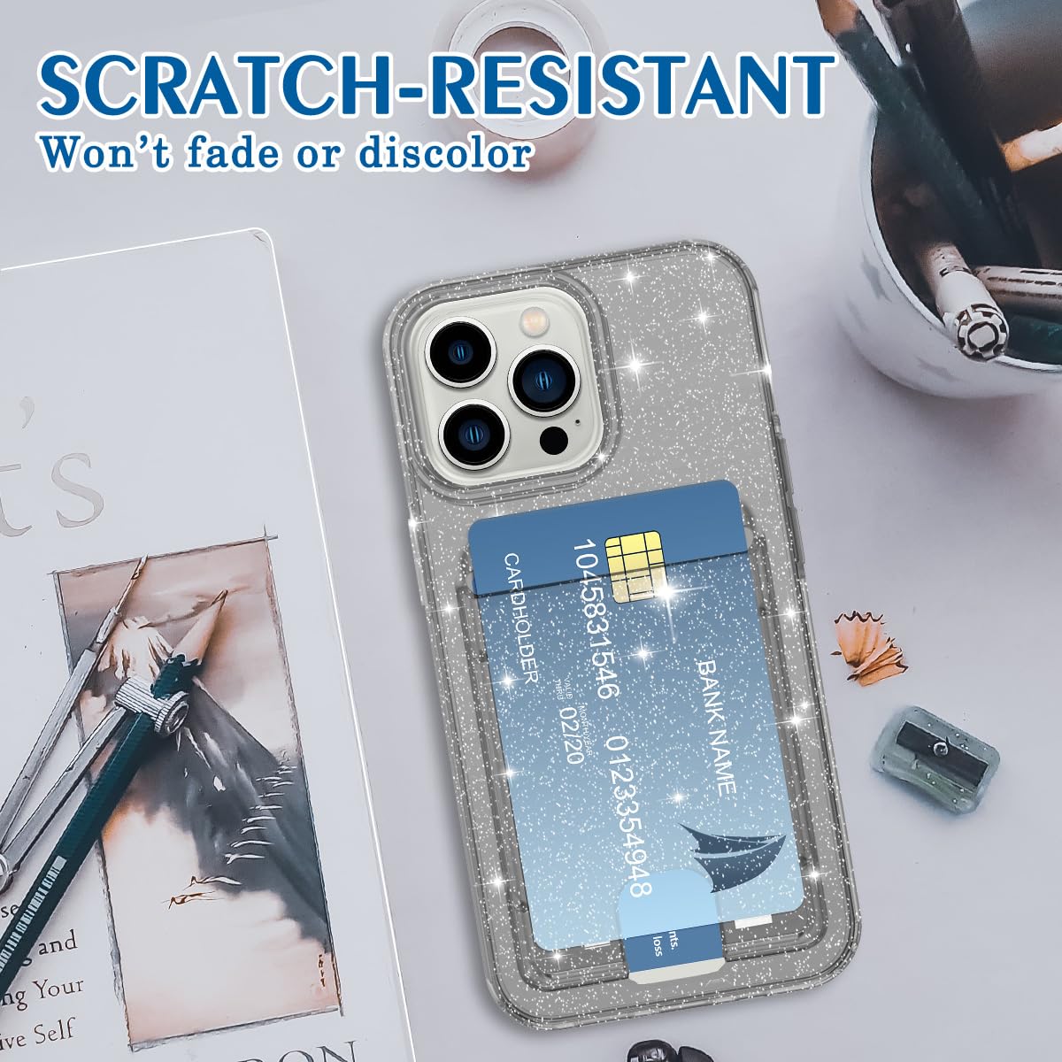 Petocase for iPhone 13 Pro Max Wallet Case 6.7in,Card Holder Slot Ultra Bling Slim Clear Flexible TPU Gel Rubber Soft Silicone Protective Phone Case for Apple iPhone 13 Pro Max-Clear Black