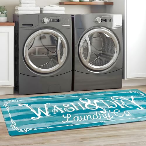 KOZYFLY Laundry Room Rug Runner 20"x60" Non Slip Laundry Rug Kitchen Rugs Washable Laundry Room Mat Waterproof Mudroom Floor Carpet Runner Bathroom Laundry Room Decor Farmhouse Rugs, 2x5, Teal