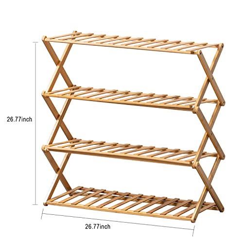 Maydear Foldable Multi Tier Bamboo Shoe Rack, Multifunctional Shoe Shelf Free Standing Shoe organizer-4 Tier