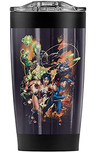 Logovision Justice League Battle Ready Stainless Steel Tumbler 20 oz Coffee Travel Mug/Cup, Vacuum Insulated & Double Wall with Leakproof Sliding Lid | Great for Hot Drinks and Cold Beverages