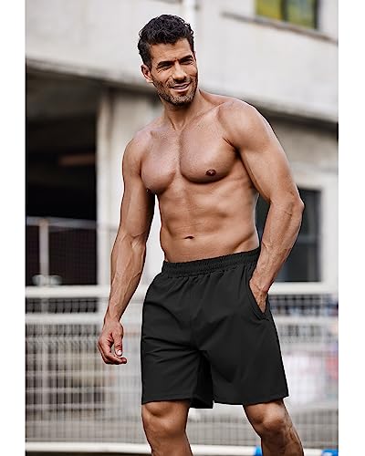 COOFANDY Mens Athletic Shorts Quick Dry Workout Shorts Bodybuilding Pants Training Running Weightlifting Jogger with Pocket Black/Blue