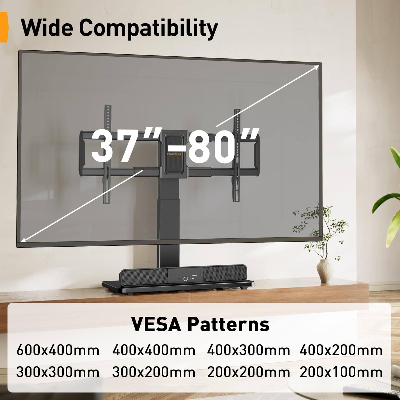 Perlegear Swivel TV Stand Mount, Universal TV Stand for 37-80 inch TVs, Height Adjustable Tabletop TV Stand Holds up to 99 lbs, Preassembled InstaMount Front Support, Max VESA 600x400mm, PGTVS28