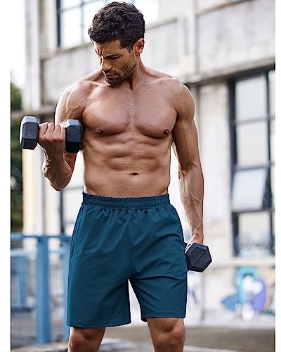 COOFANDY Mens Athletic Shorts Quick Dry Workout Shorts Bodybuilding Pants Training Running Weightlifting Jogger with Pocket Black/Blue