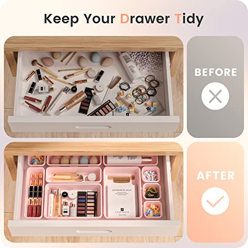 A-LuGei 【28PCS】 Drawer Organizer, Bathroom Organizers and Storage, Makeup organizer, Desk drawer organizer, Storage Bins for Kitchen Office Bedroom Vanity Jewelry Pantry Garage(3Size)