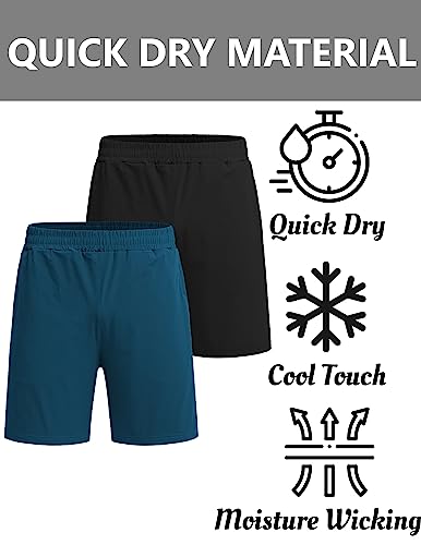 COOFANDY Mens Athletic Shorts Quick Dry Workout Shorts Bodybuilding Pants Training Running Weightlifting Jogger with Pocket Black/Blue