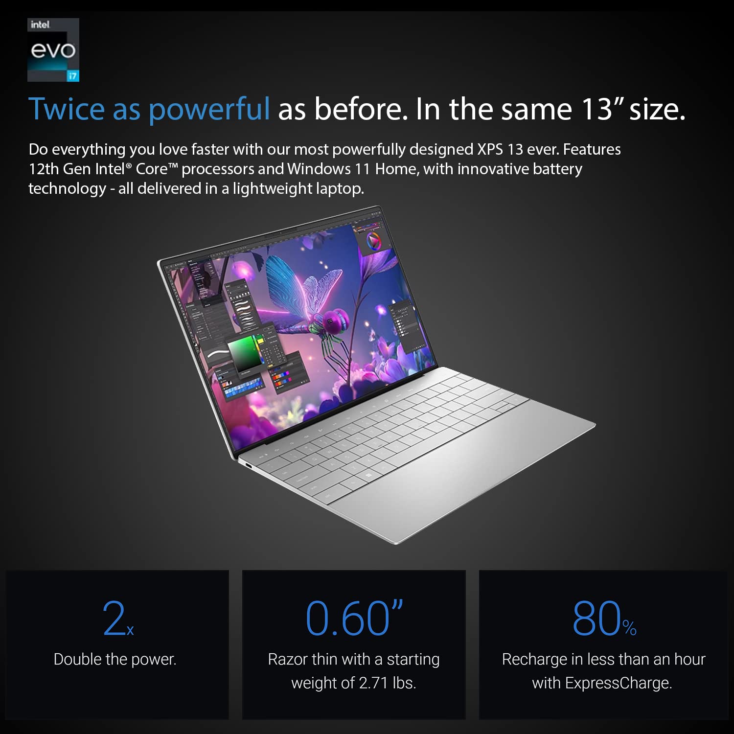 Dell XPS 13 Plus Business Laptop, 13.4" 4K UHD OLED Touchscreen, Intel Core i7-1260P, Zero-Lattice Backlit Keyboard, Fingerprint Reader, Killer Wi-Fi 6E, Windows 11 (16GB DDR5, 1TB PCIe SSD)