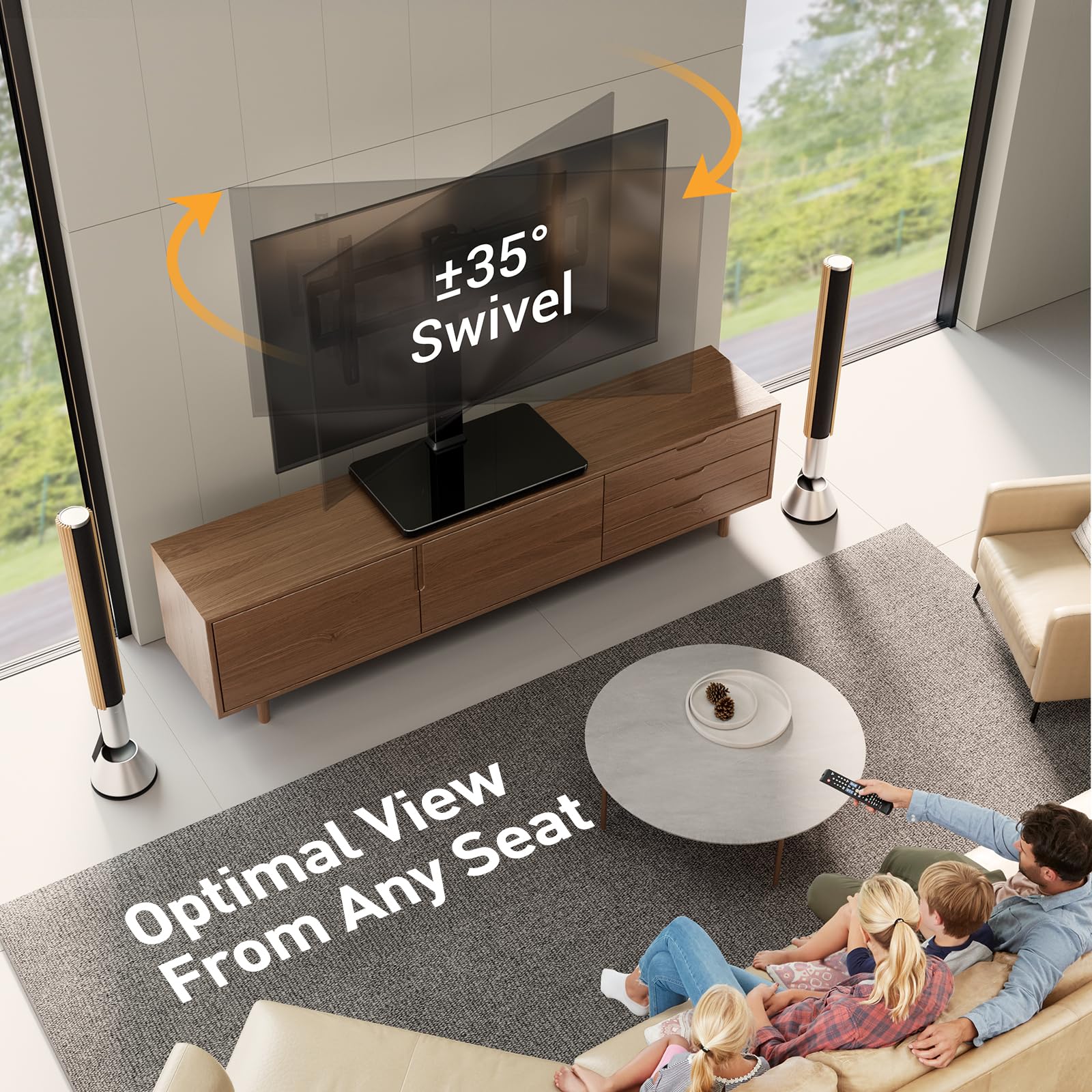 Perlegear Swivel TV Stand Mount, Universal TV Stand for 37-80 inch TVs, Height Adjustable Tabletop TV Stand Holds up to 99 lbs, Preassembled InstaMount Front Support, Max VESA 600x400mm, PGTVS28