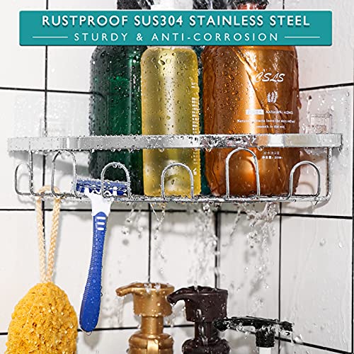 Lagute 2-Pack Corner Shower Caddy, SUS304 Stainless Steel, Wall Mounted Bathroom Shelf with Adhesive, Rustproof Storage Organizer for Toilet, Dorm and Kitchen, No Drilling, Silver