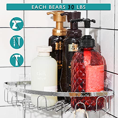Lagute 2-Pack Corner Shower Caddy, SUS304 Stainless Steel, Wall Mounted Bathroom Shelf with Adhesive, Rustproof Storage Organizer for Toilet, Dorm and Kitchen, No Drilling, Silver