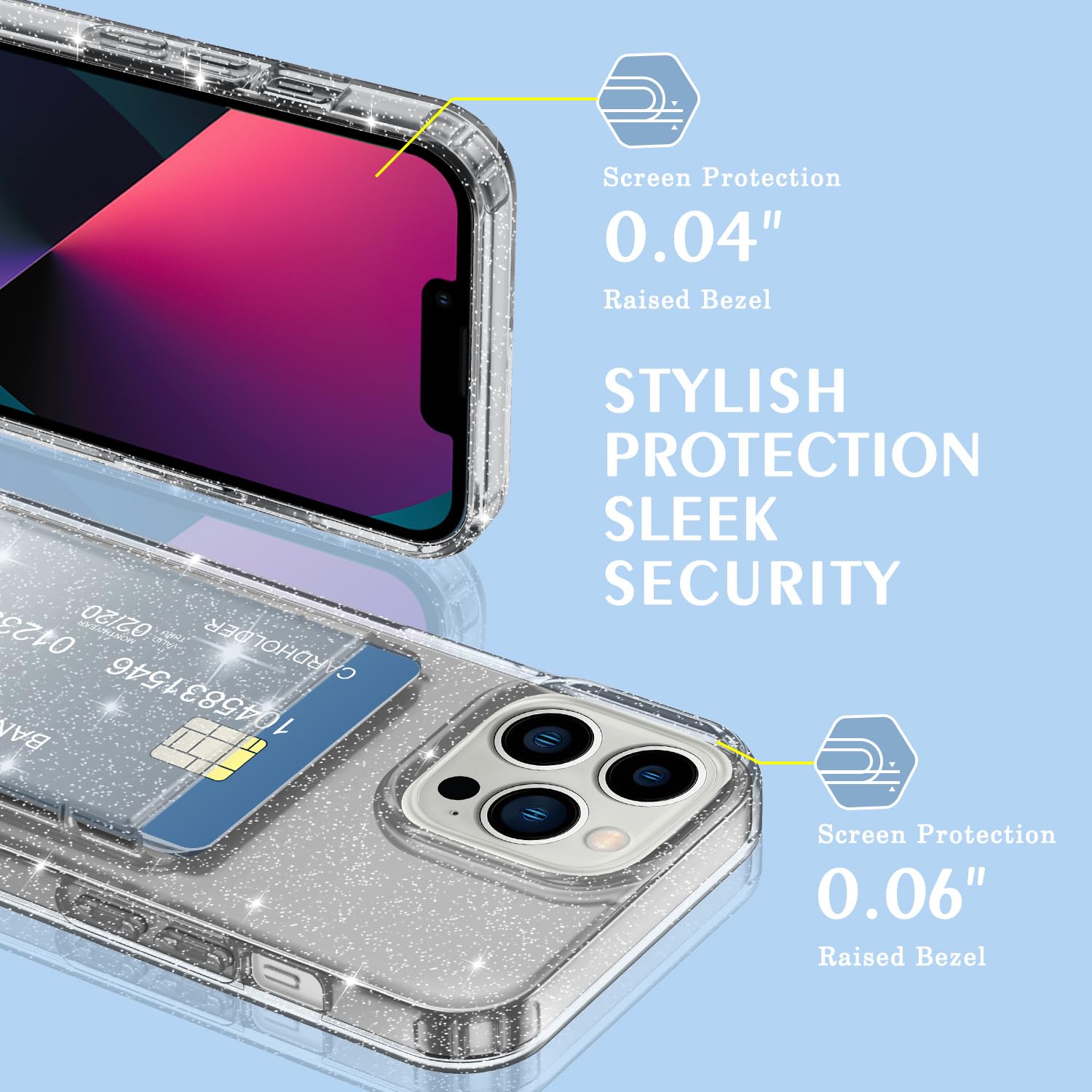 Petocase for iPhone 13 Pro Max Wallet Case 6.7in,Card Holder Slot Ultra Bling Slim Clear Flexible TPU Gel Rubber Soft Silicone Protective Phone Case for Apple iPhone 13 Pro Max-Clear Black