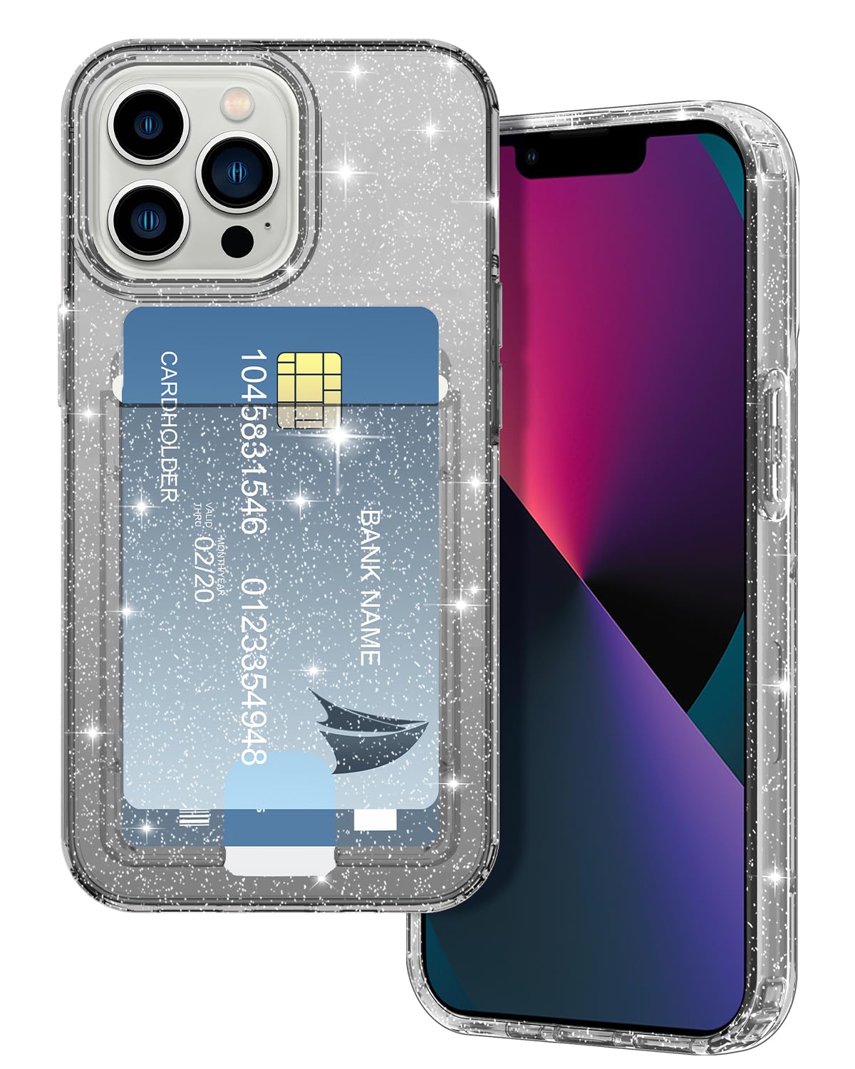Petocase for iPhone 13 Pro Max Wallet Case 6.7in,Card Holder Slot Ultra Bling Slim Clear Flexible TPU Gel Rubber Soft Silicone Protective Phone Case for Apple iPhone 13 Pro Max-Clear Black