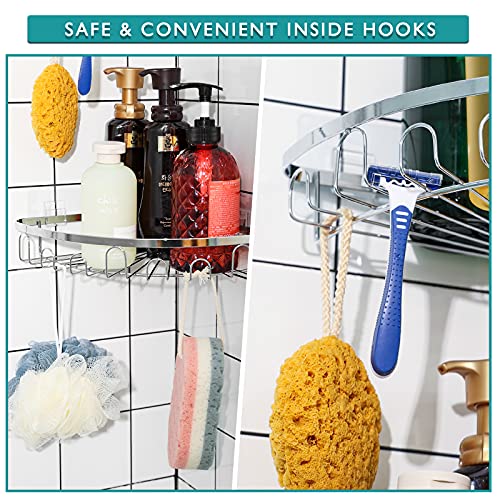 Lagute 2-Pack Corner Shower Caddy, SUS304 Stainless Steel, Wall Mounted Bathroom Shelf with Adhesive, Rustproof Storage Organizer for Toilet, Dorm and Kitchen, No Drilling, Silver