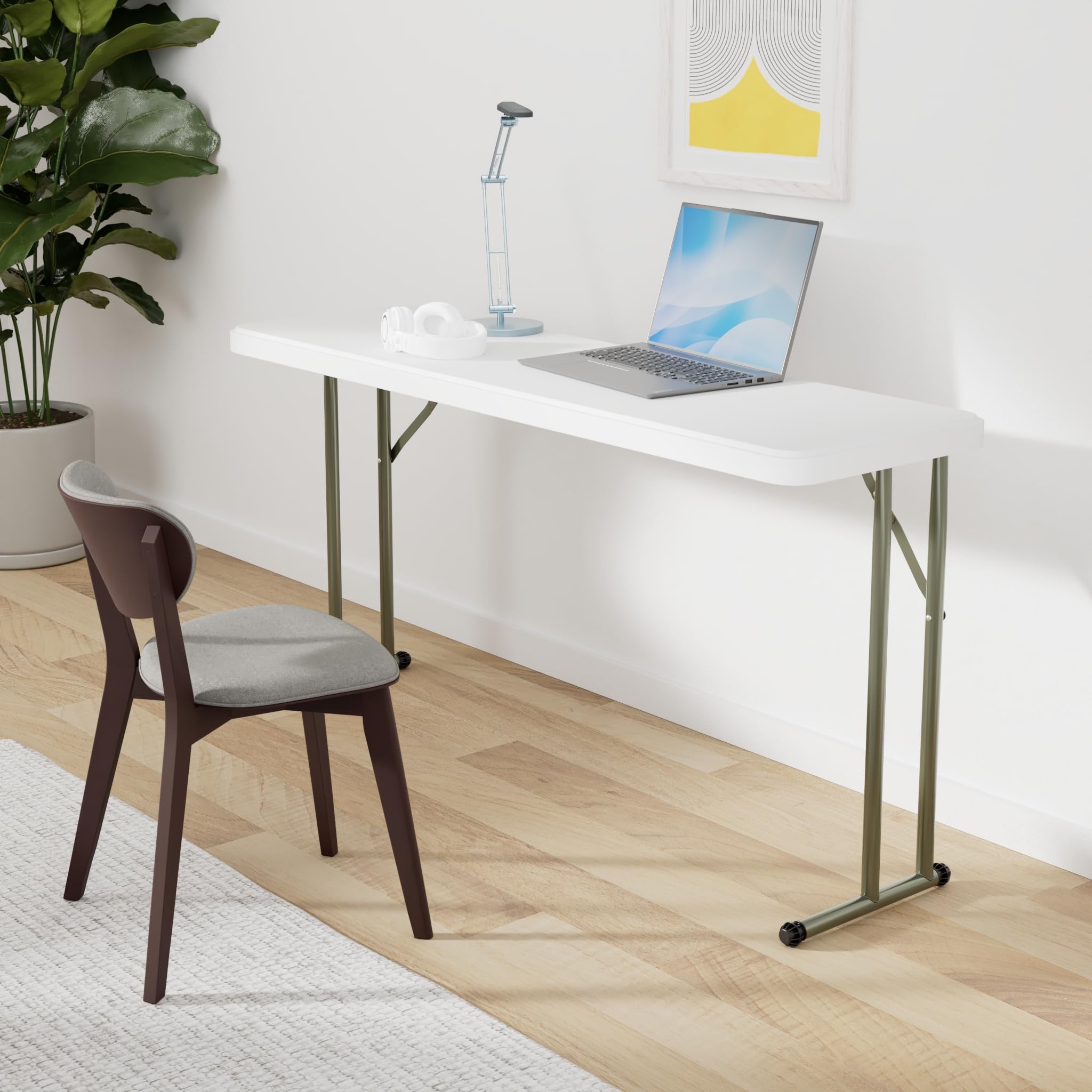 PRO&Family White Rectangle Adjustable Desk Seminar Folding Table Conference Conference Table Plastic Table Banquet Tables Skinny Folding Table (5, 18" x 60")
