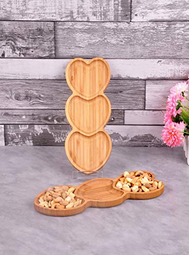 MORP, Heart Shaped Wood Tray, Divided Serving Trays & Platters, Wooden Diet Dish Platter, Cracker Appetizer Plate, Perfect Valentine Day Gift, food and cookie board, Fruit Snack Tray, Natural