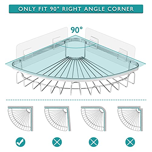 Lagute 2-Pack Corner Shower Caddy, SUS304 Stainless Steel, Wall Mounted Bathroom Shelf with Adhesive, Rustproof Storage Organizer for Toilet, Dorm and Kitchen, No Drilling, Silver