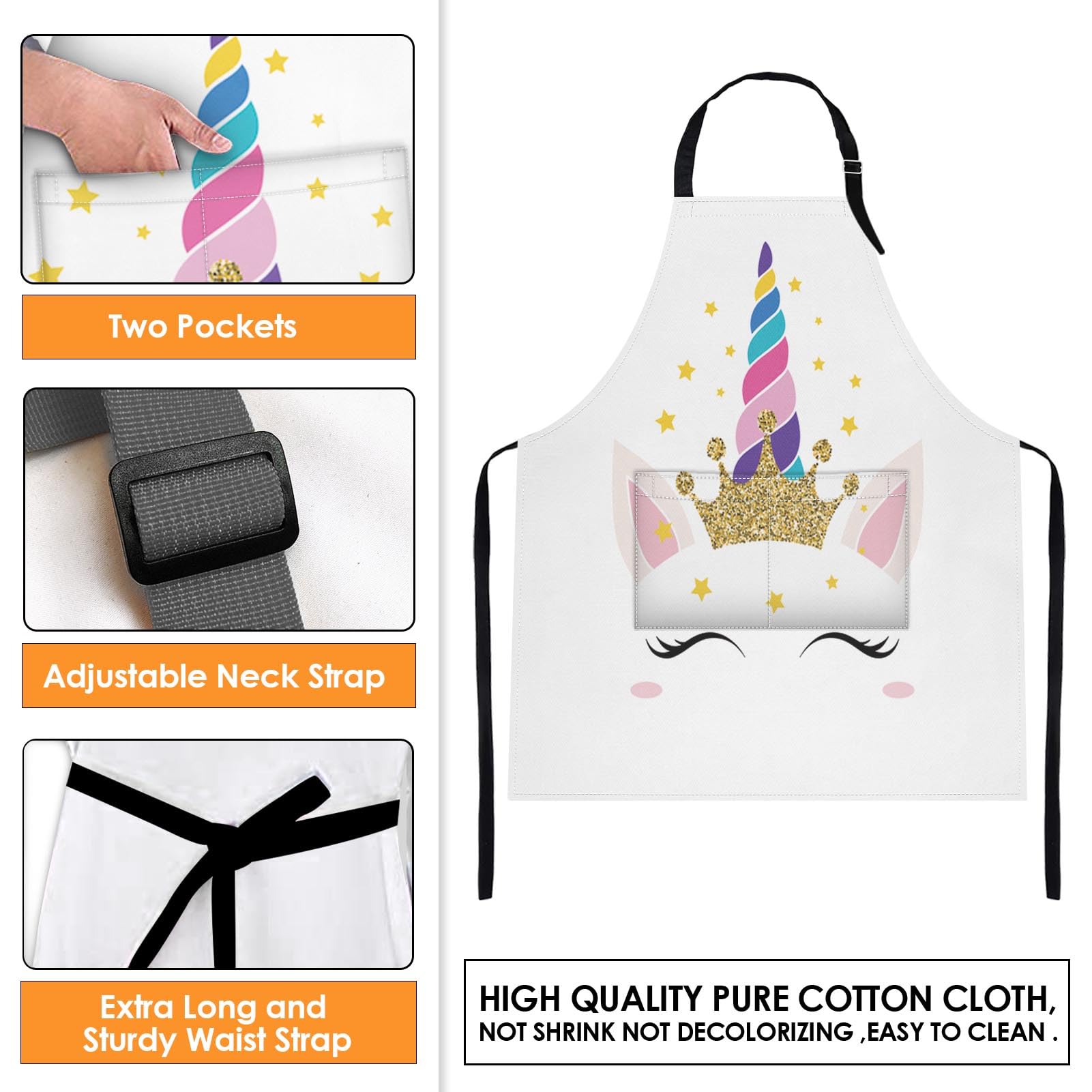 Britimes Apron Home Kitchen Cooking Baking Gardening for Women Men With Pockets Unicorn Queen Magic Eyes Eyelashes 32x28 inch