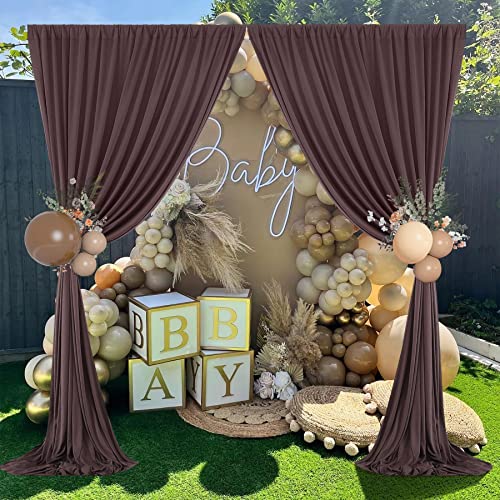 30ft×8ft Wrinkle Free Brown Backdrop Curtain for Parties, 6 Panels 5×8ft Soft Silky Polyester Umber Photo Backdrop Drapes forTeddy Bear Bee Birthday Party Baby Shower Wedding Photography