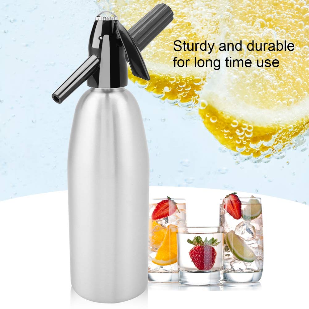 ANKROYU 1L Fashionable Attractive Soda Siphon with Pressure Regulator, Portable Alloy Soda Water Bottle Cup, Soda Maker Machine Sparkling Water Maker for Juice Drinks Cocktail(Silver)