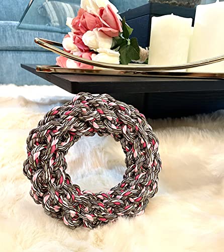 Monmoto Colorful Christmas Rope Toy for Dogs, Cotton Rope Toy, Tug Toy, Dental Chew Rope, Interactive Toy, Multi Braided Ring Rope Toy for Medium, Large, X-Large Dogs (Ring Toy)