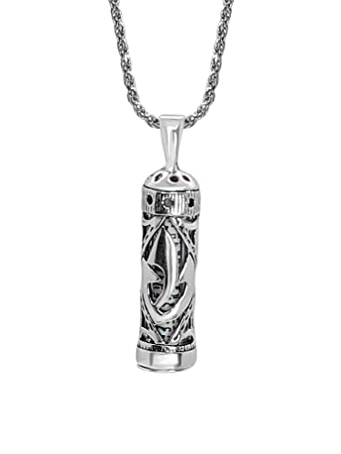 NanoStyle Mezuzah Necklace Bar Mitzvah Gifts 925 Sterling Silver Shin Shaddai Pendant Shema Israel Scroll Jewish Gifts from Israel for Men or Women, 20" Thick Silver Chain