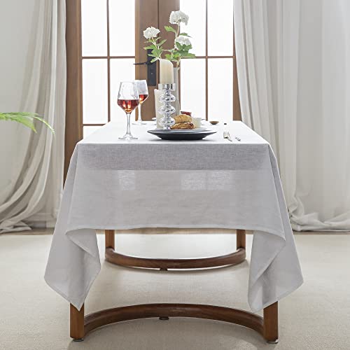 EVERLY 100% Pure Linen Rectangle Tablecloths 60x120Inches for Dining, Buffet Parties, Picnic,Events, Weddings and Restaurants, Decorative Halloween, Thanksgiving Machine Washable Tablecloths-White