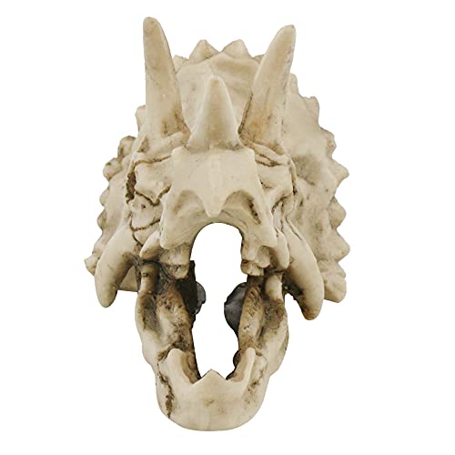 PetierWeit Resin Triceratops Skull Decoration Aquarium Dinosaur Ornaments Reptile Shelter Artificial Dinosaur Hideout Cave Landscape for Snake, Polypedatid, Fish, Shrimp