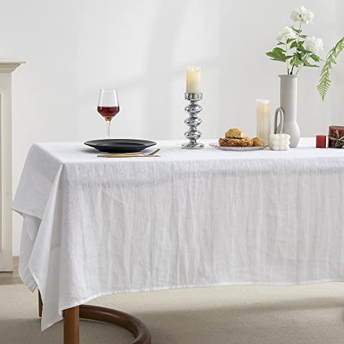 EVERLY 100% Pure Linen Rectangle Tablecloths 60x120Inches for Dining, Buffet Parties, Picnic,Events, Weddings and Restaurants, Decorative Halloween, Thanksgiving Machine Washable Tablecloths-White