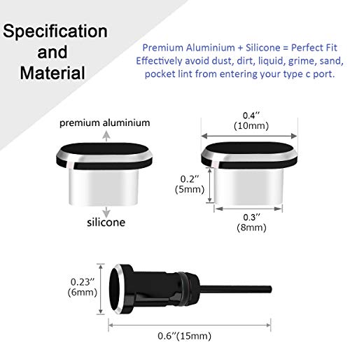 VIWIEU USB Type C Dust Plugs Charging Port Cover Caps with Earphone Jack Pin and Cable Protectors 2 Pack Compatible with Samsung Galaxy S22/S21/S20+ Ultra/Z Flip 4/Z Fold 4, Pixel 6a OnePlus 10T Black