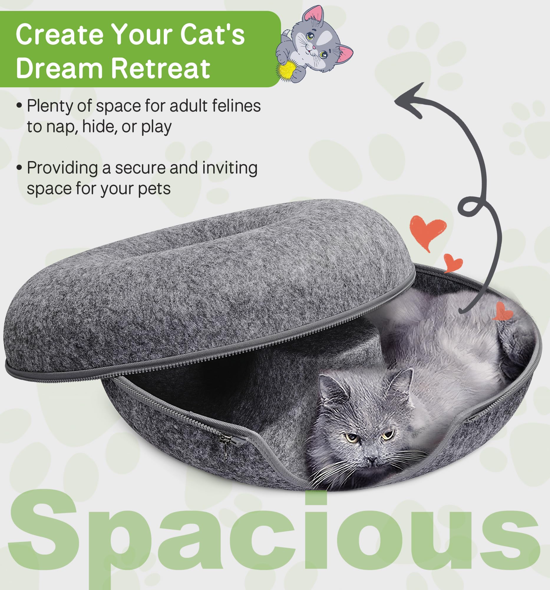 MAMI&BABI Peekaboo Cat Cave for Indoor Cats, Cat Donut Cat Tunnel Bed, Scratch Resistant Cat Toys for Medium Large Cats up to 30 lbs