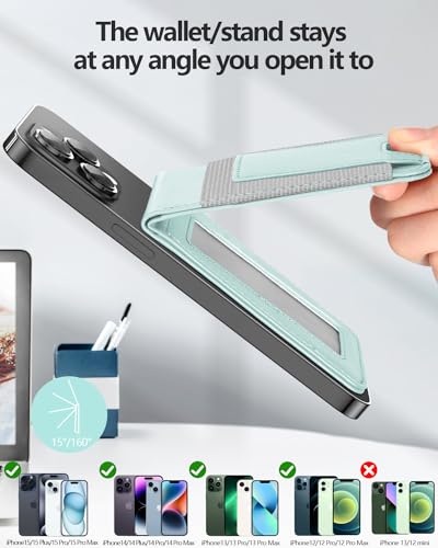 Miroddi MagSafe Wallet for Phone, iPhone Wallet with Stand, Leather Magnetic Wallet Cards Holder, Magnetic Wallet for iPhone 16/15/14/13/12 Series, Open ID Window, Fits 10 Cards, Green
