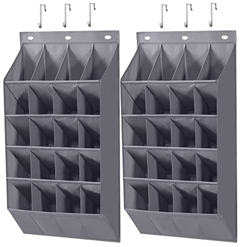 STORAGE MANIAC Over the Door Shoe Organizer, 2 Pack Hanging Shoe Organizer, 20 Large Pockets Shoe Storage Rack Organizer for Closet and Dorm Narrow Door Shoe Storage, Grey