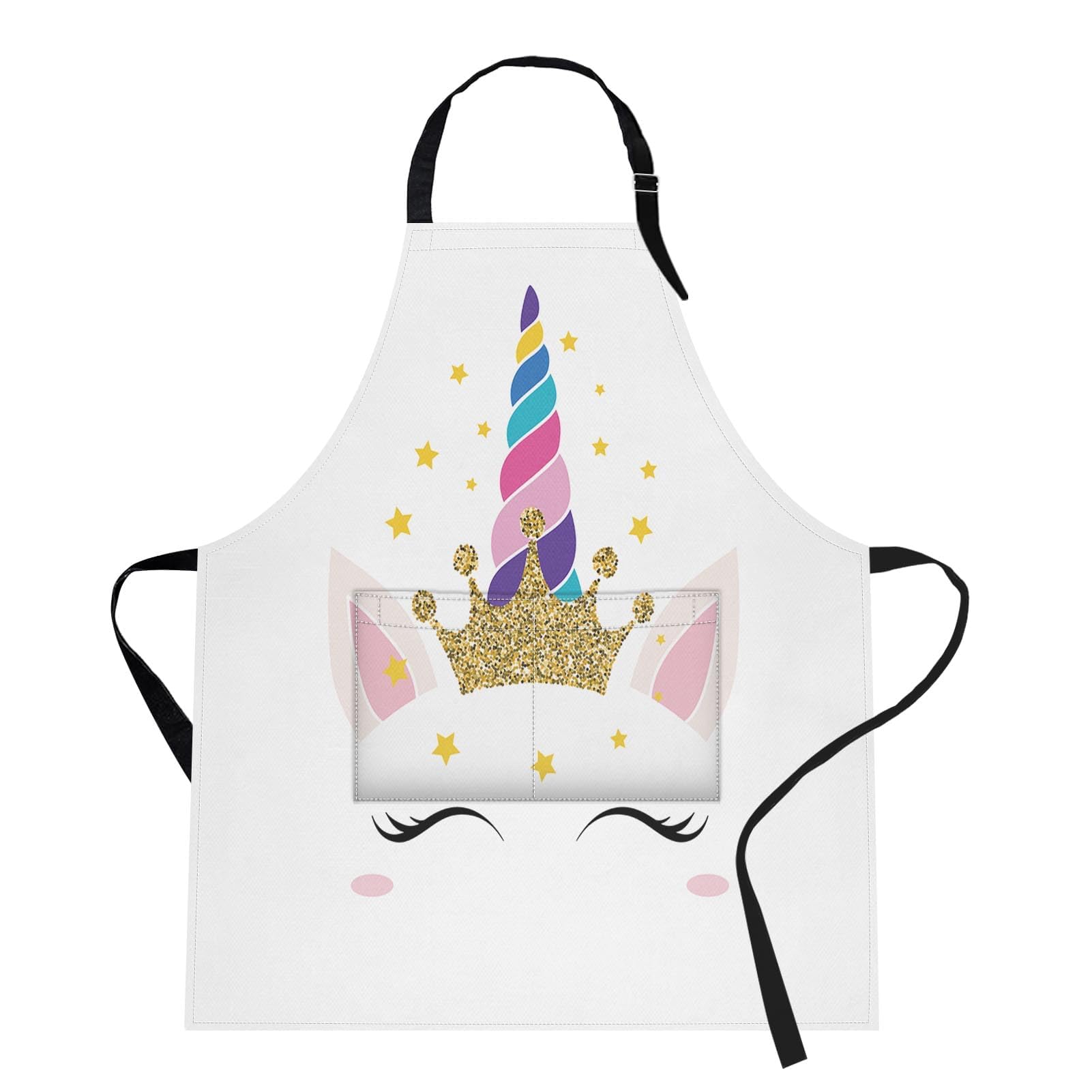 Britimes Apron Home Kitchen Cooking Baking Gardening for Women Men With Pockets Unicorn Queen Magic Eyes Eyelashes 32x28 inch